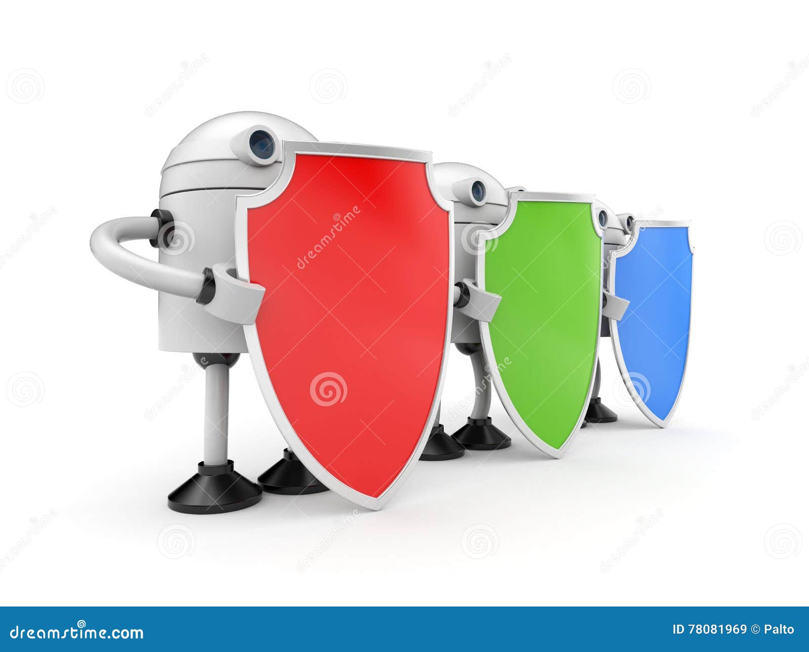 Three Robots With Paper Signs In Their Hands Standing Next To Each ...