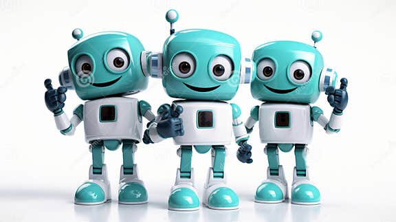 Three Robots Standing Together Stock Illustration - Illustration of ...