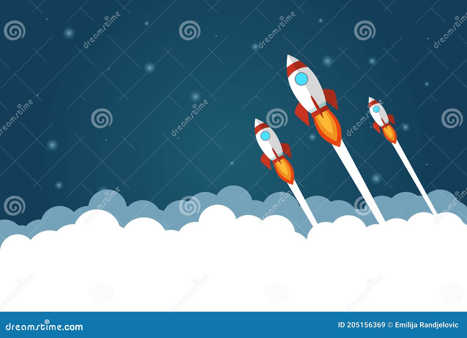 Triumphant Trio: Rockets Soaring Beyond the Clouds Stock Vector ...