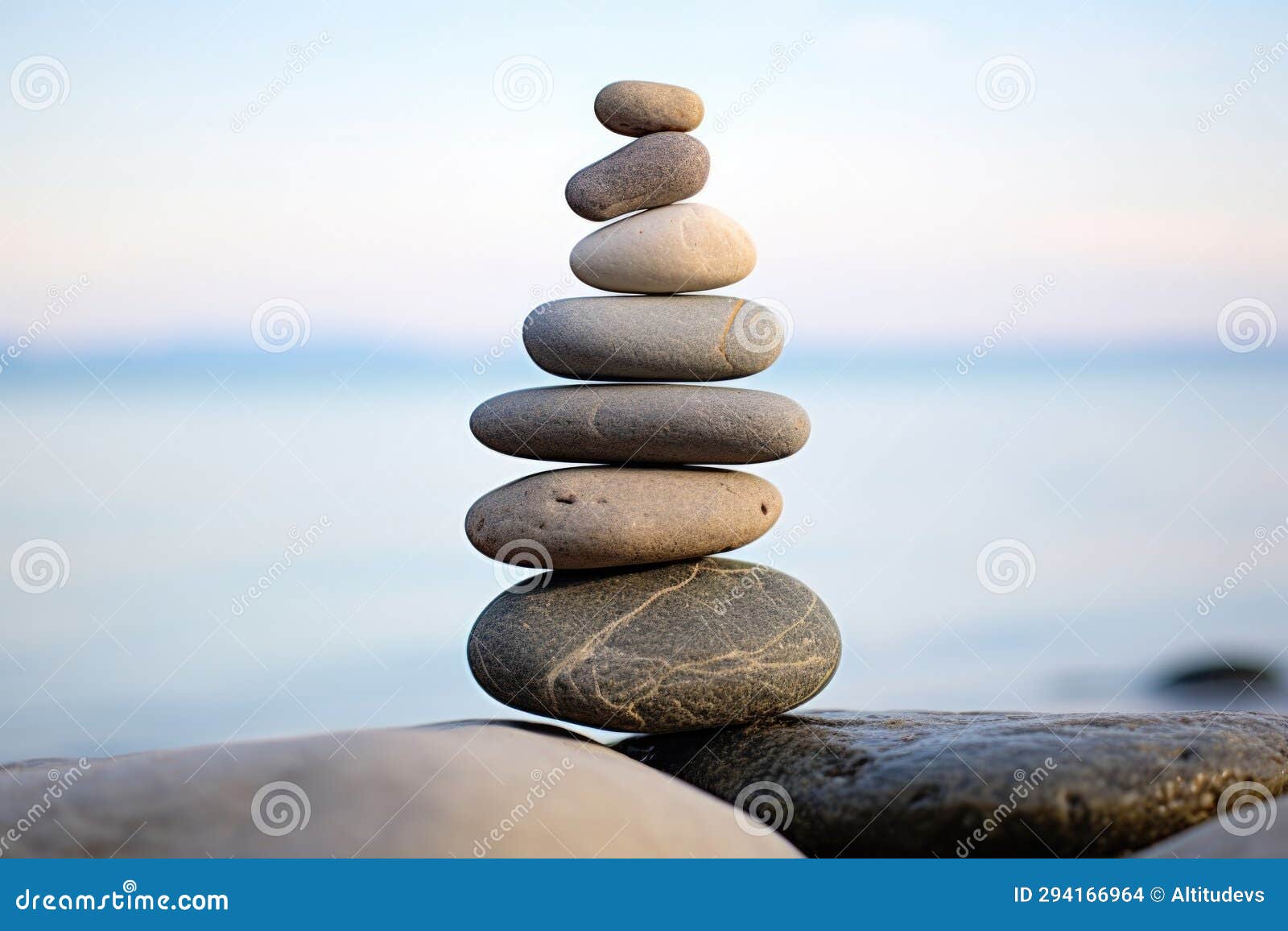 Three Rocks Balancing in a Stack by a Seashore Stock Photo - Image of ...