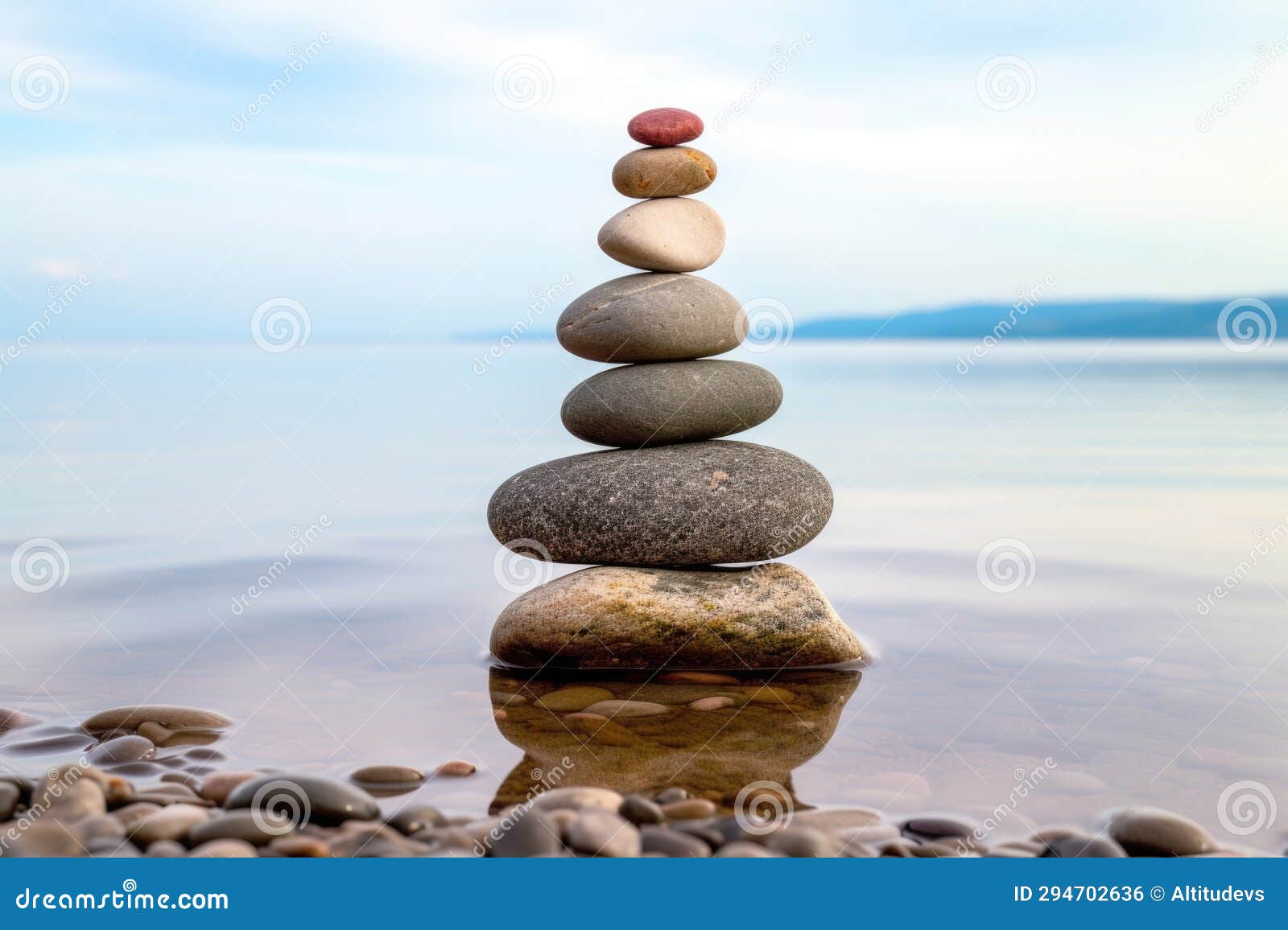 Three Rocks Balancing in a Stack by a Seashore Stock Photo - Image of ...