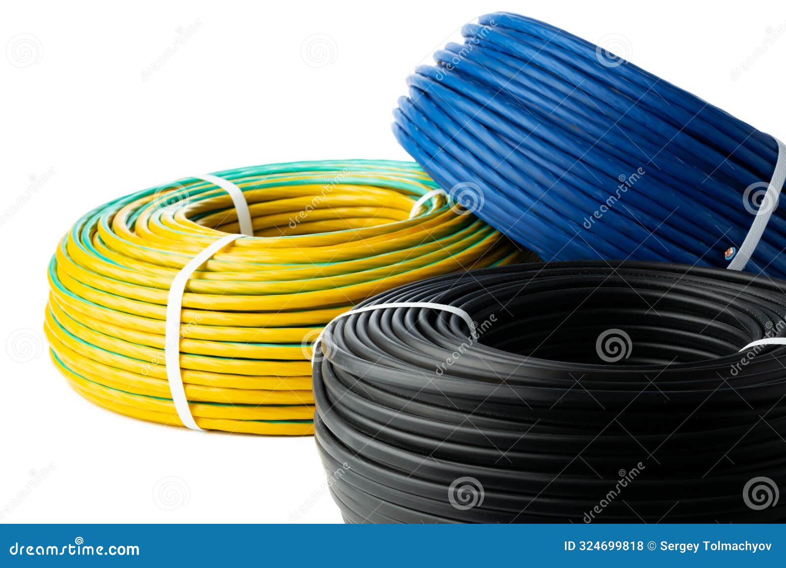 Three Rolls of Electrical Wire Isolated on White Background Stock Photo ...