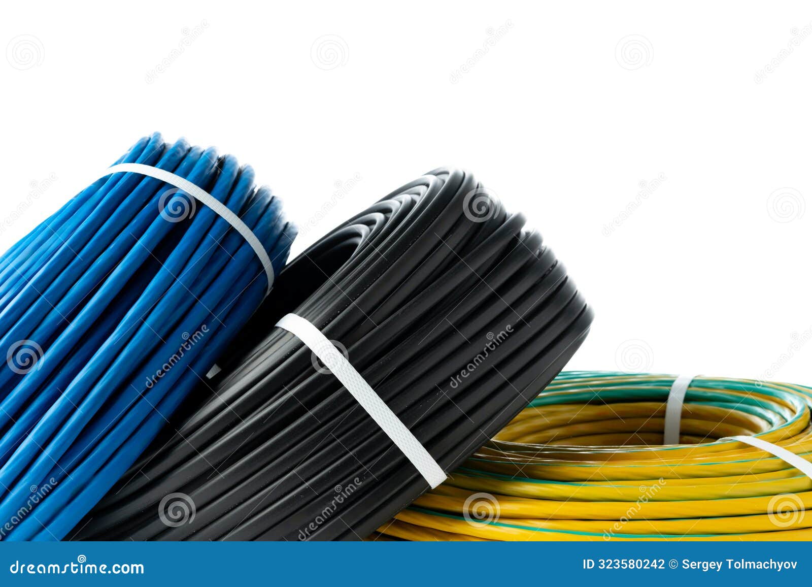 Three Rolls of Electrical Wire Isolated on White Background Stock Photo ...