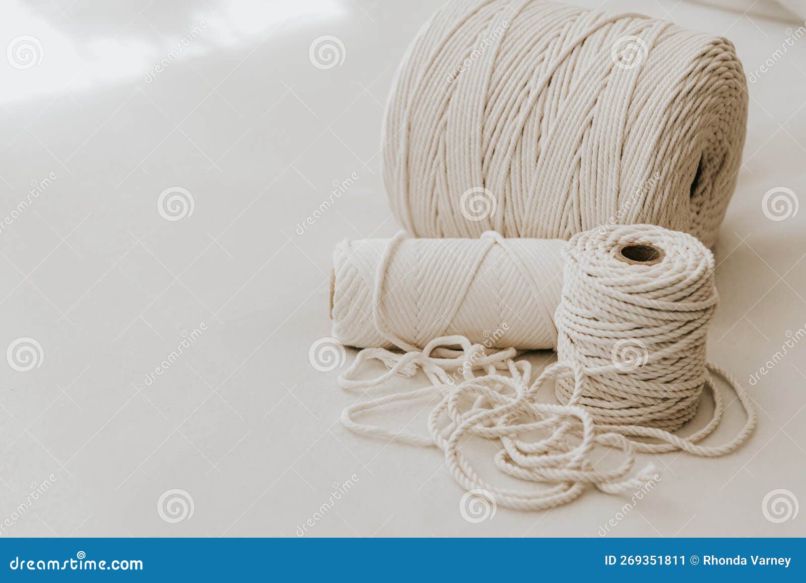 Natural White Macrame Cord on Soft White Background Stock Image - Image ...