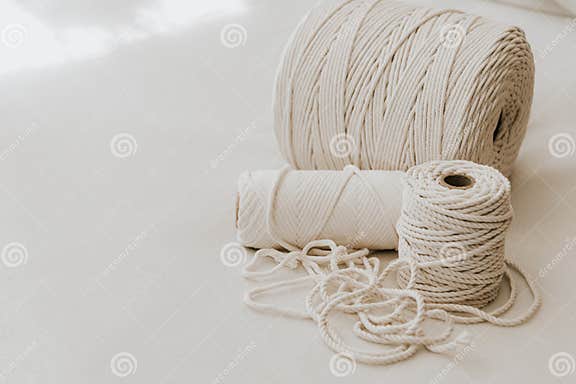 Natural White Macrame Cord on Soft White Background Stock Image - Image ...