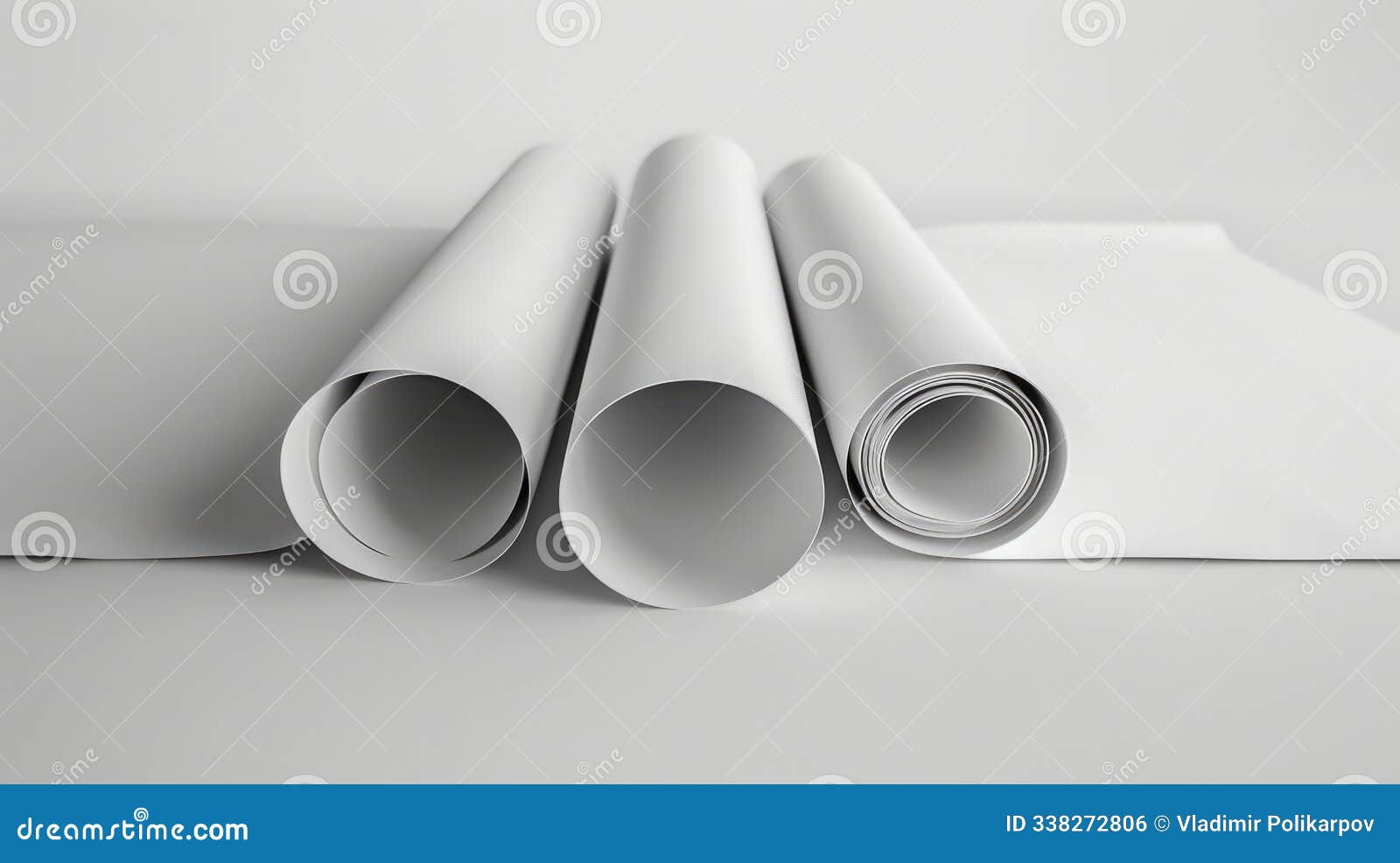 Three Rolls of Paper Sit on Top of a Table, Ready for Use Stock Photo ...