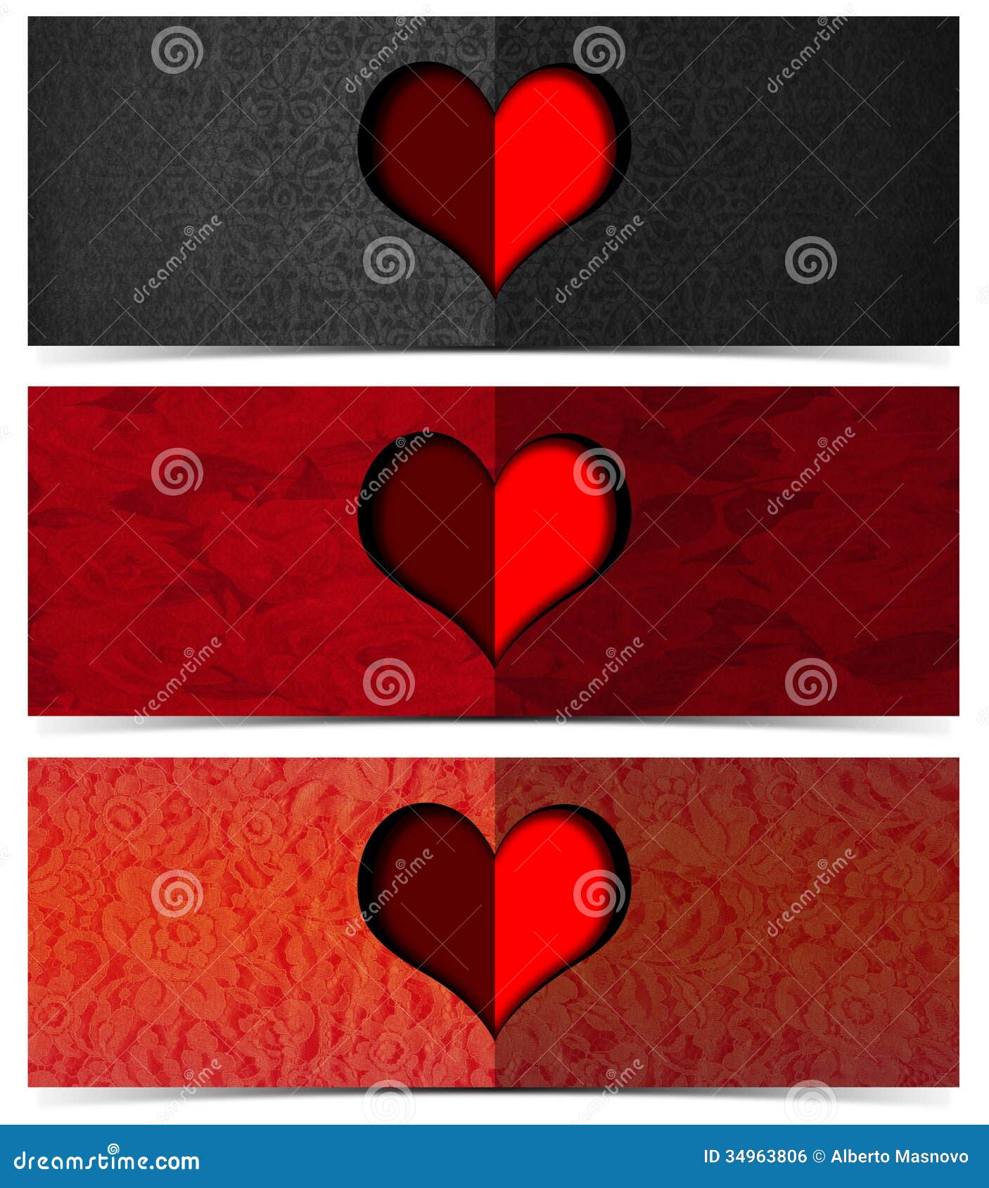 Three Romantic Banners stock illustration. Illustration of roses - 34963806