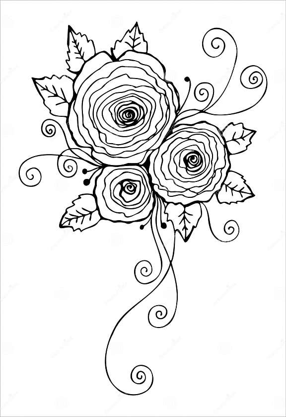 Three Roses with Leaves Vector. Composition of Three Roses with Leaves ...