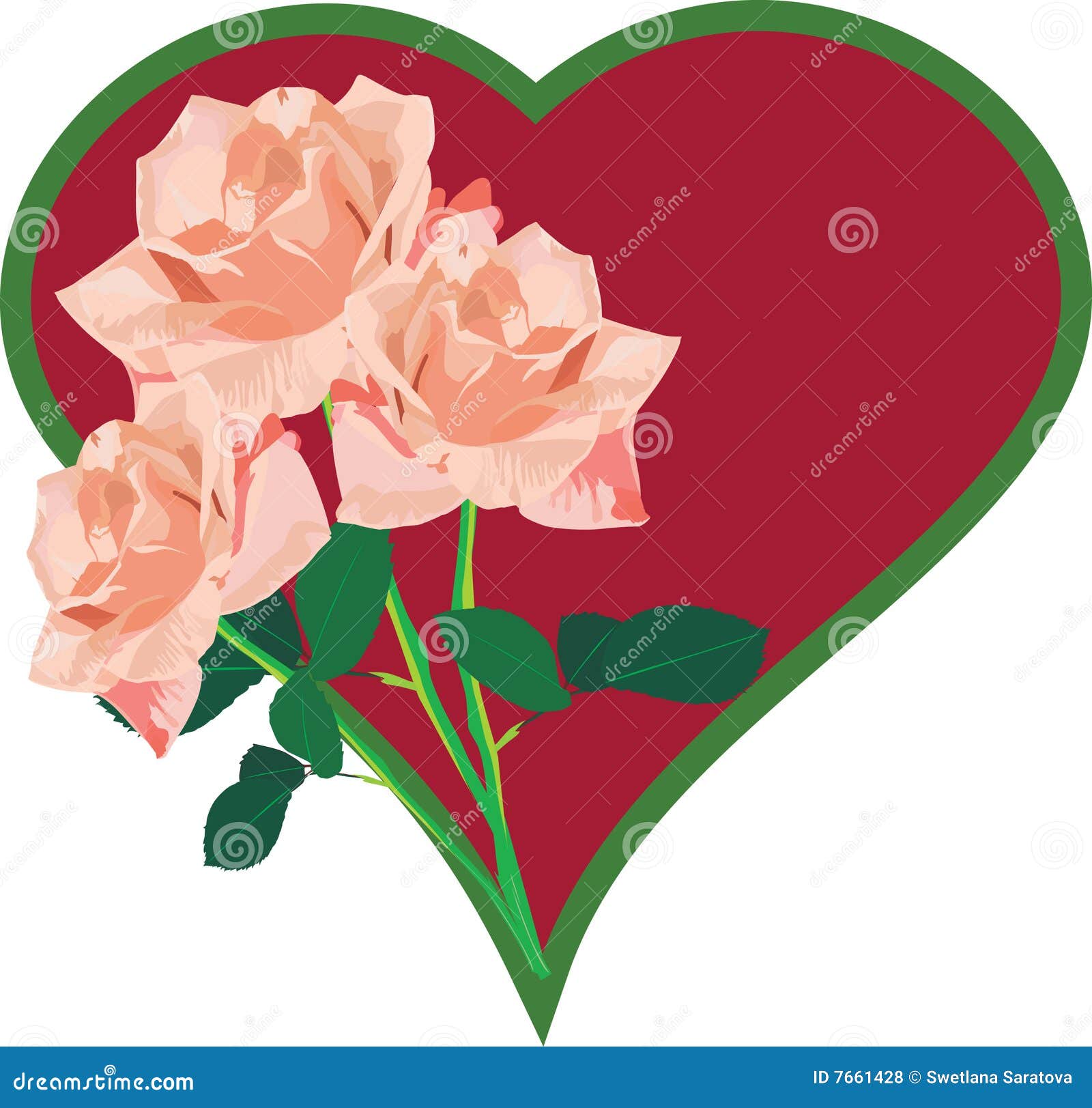 Three roses against heart stock vector. Illustration of nature - 7661428