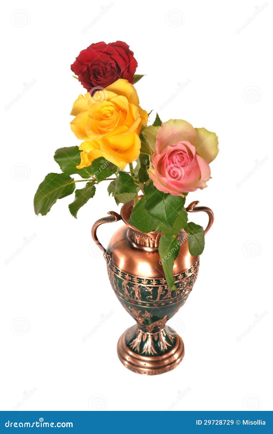Three roses in vase stock image. Image of claret, yellow - 29728729