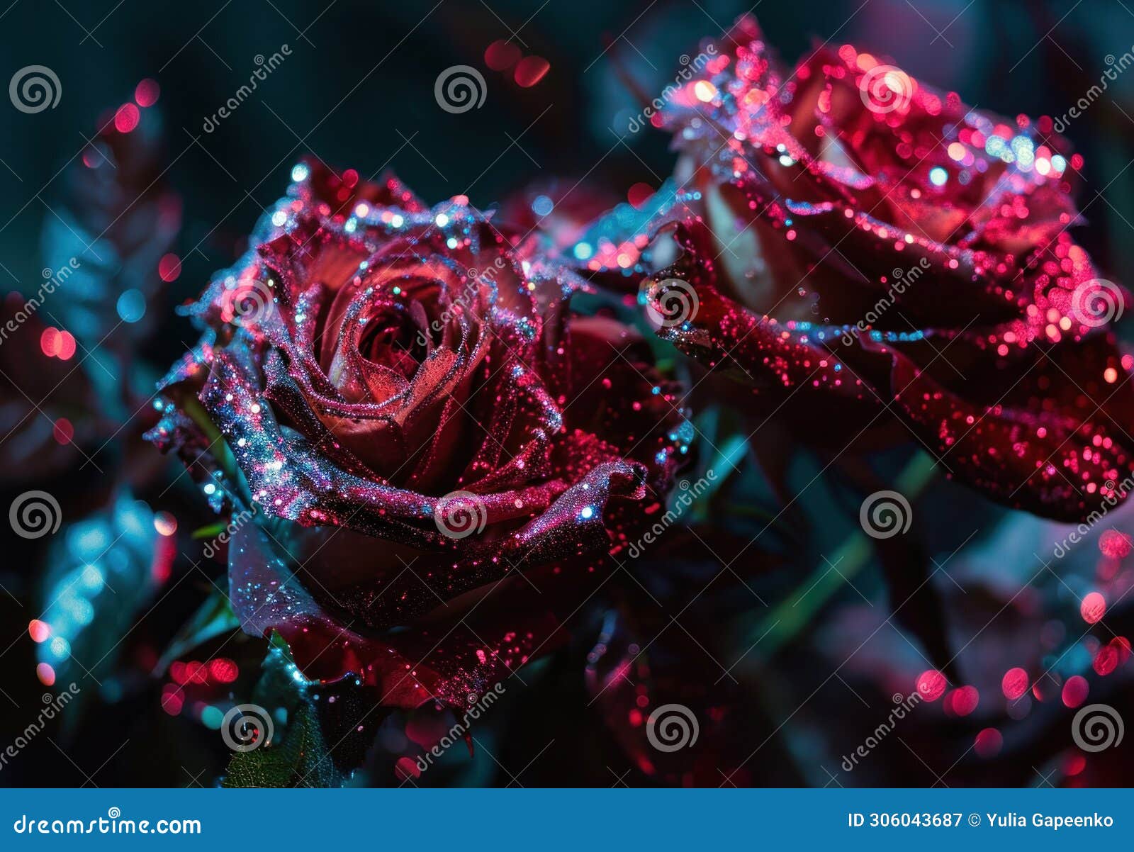 Three Roses with Glitter that Glow in the Dark Stock Image - Image of ...