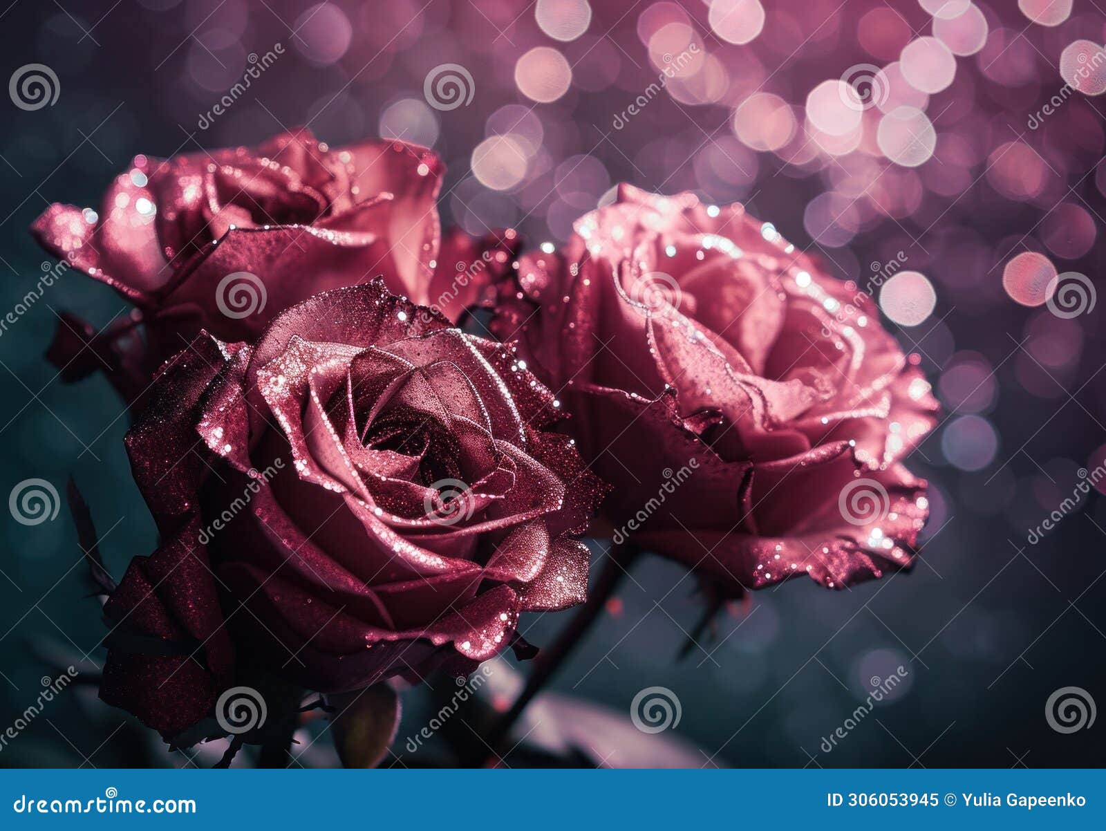 Three Roses with Glitter that Glow in the Dark Stock Image - Image of ...