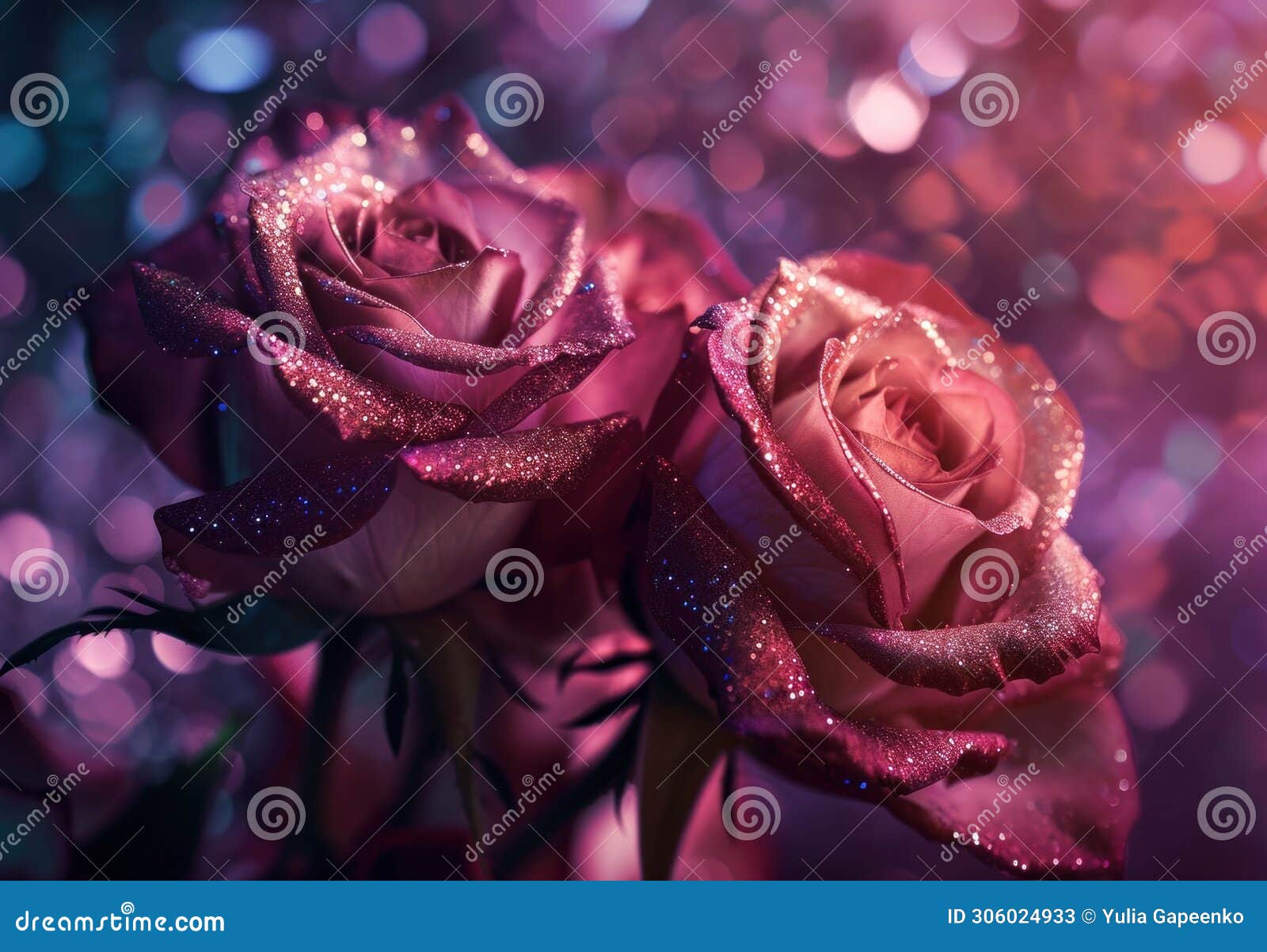 Three Roses with Glitter that Glow in the Dark Stock Image - Image of ...