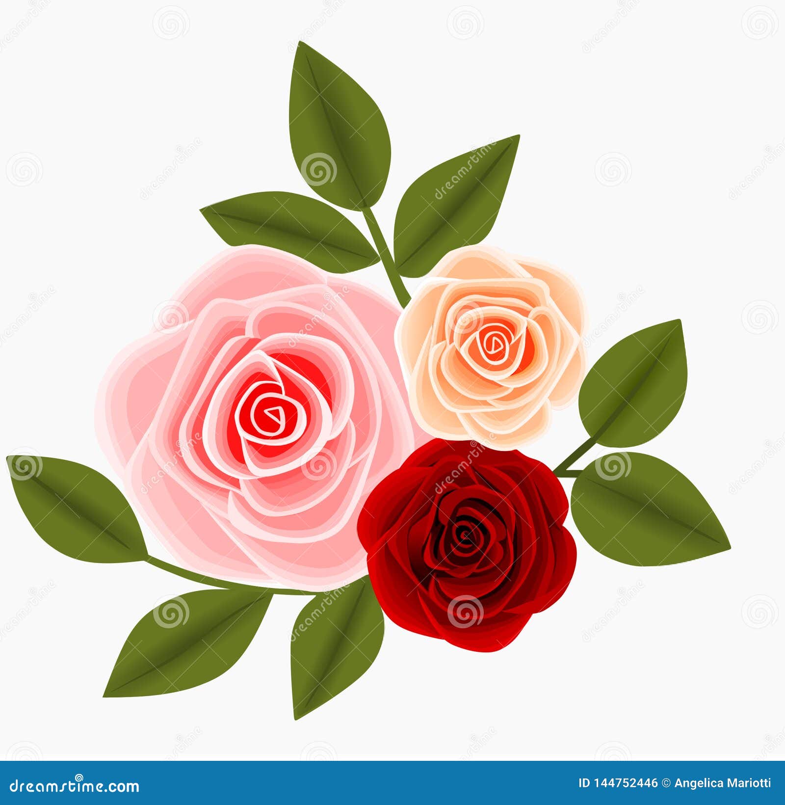 Three Roses and Leaves Decoration Stock Illustration - Illustration of ...