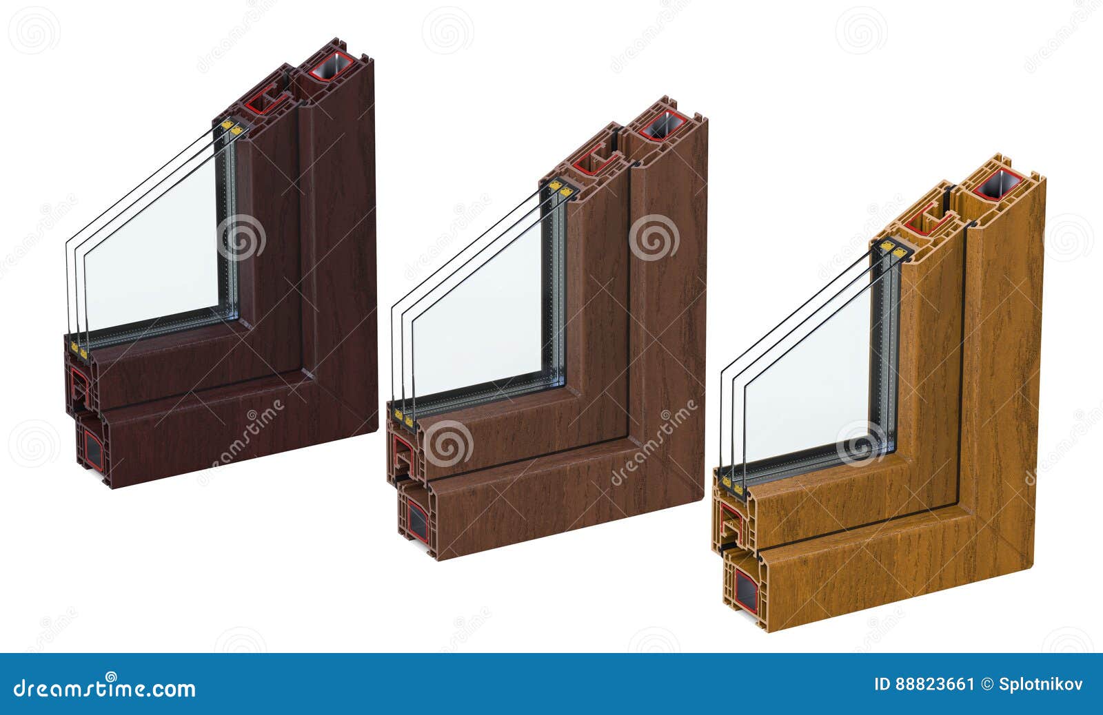 Three Ñ ross Section Through A Window PVC Profile Laminated Wood Grain ...