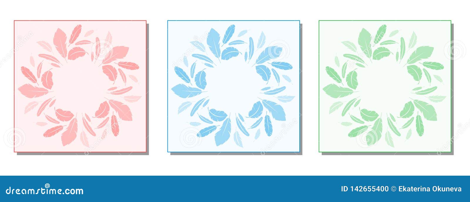 Three Round Feather Frame Design. Vector Composition. Stock Vector ...