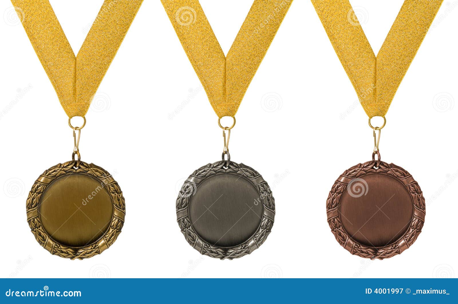 Three round medals stock image. Image of competition, bronze - 4001997