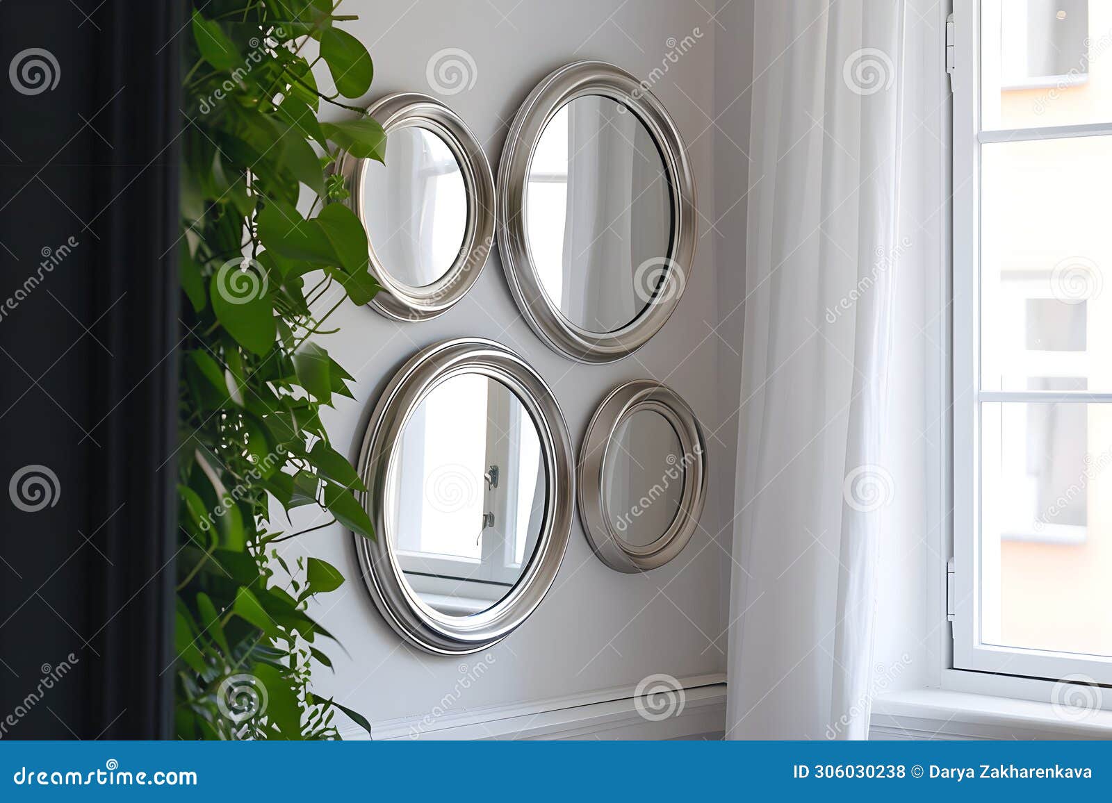 Three Round Mirrors Silver Frames Minimalist Wall Decor Stock ...