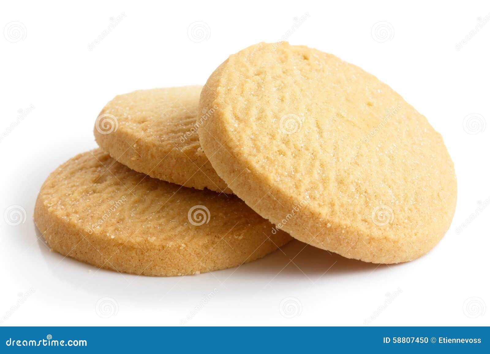 Three Round Shortbread Biscuits Isolated on White. Stock Photo - Image ...