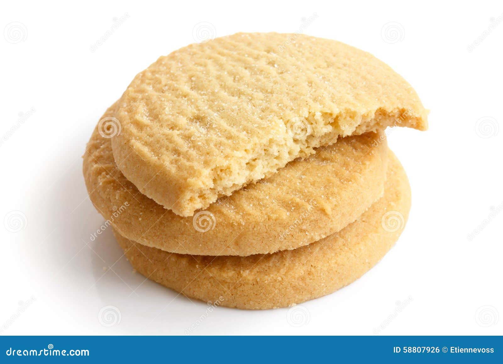 Three Round Shortbread Biscuits Isolated on White. Half Biscuit. Stock ...