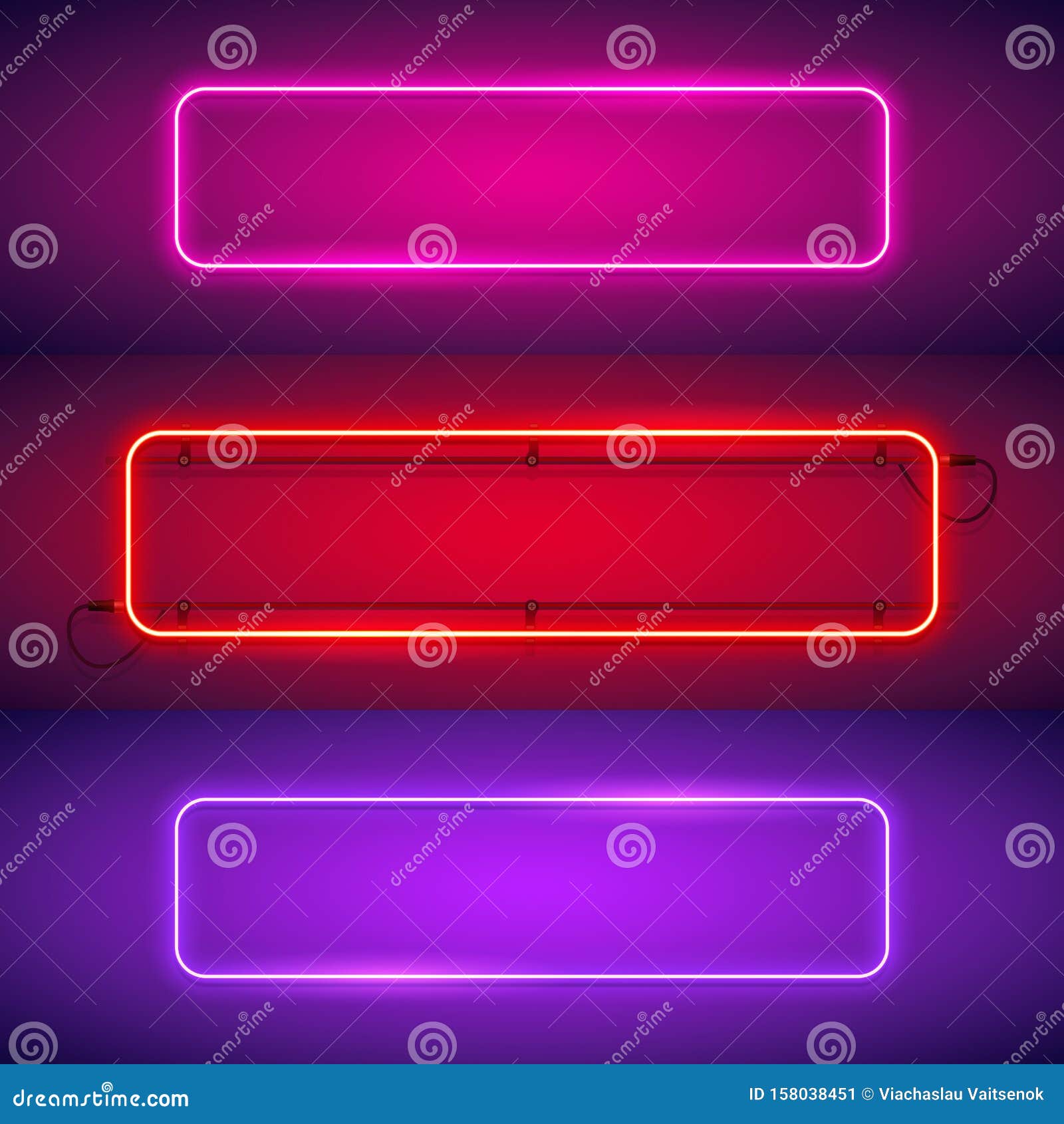 Three Rounded Rectangular Neon Frames Stock Vector - Illustration of ...