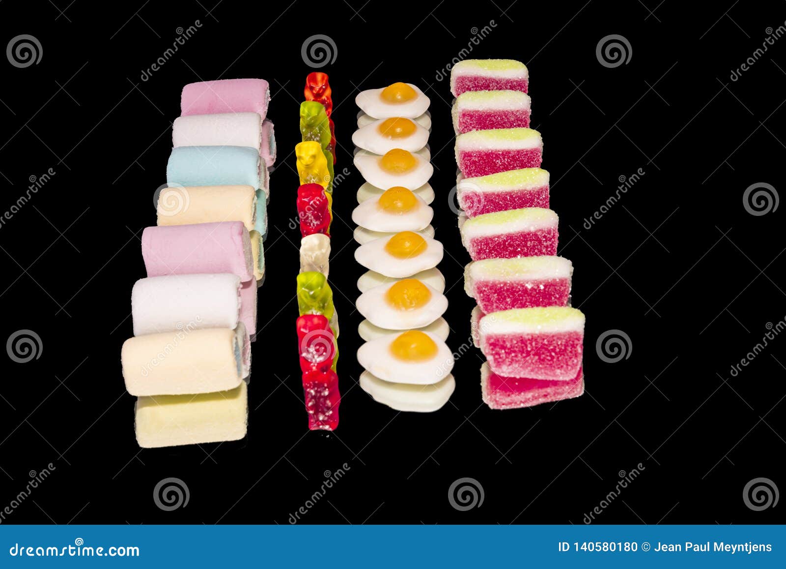 Three Rows of Sweet Gum and Marshmallow Stock Photo - Image of candy ...