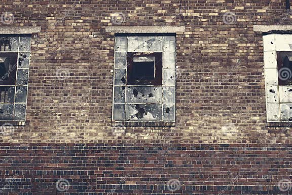 Three Run Down Factory Windows Stock Photo - Image of windows, three ...