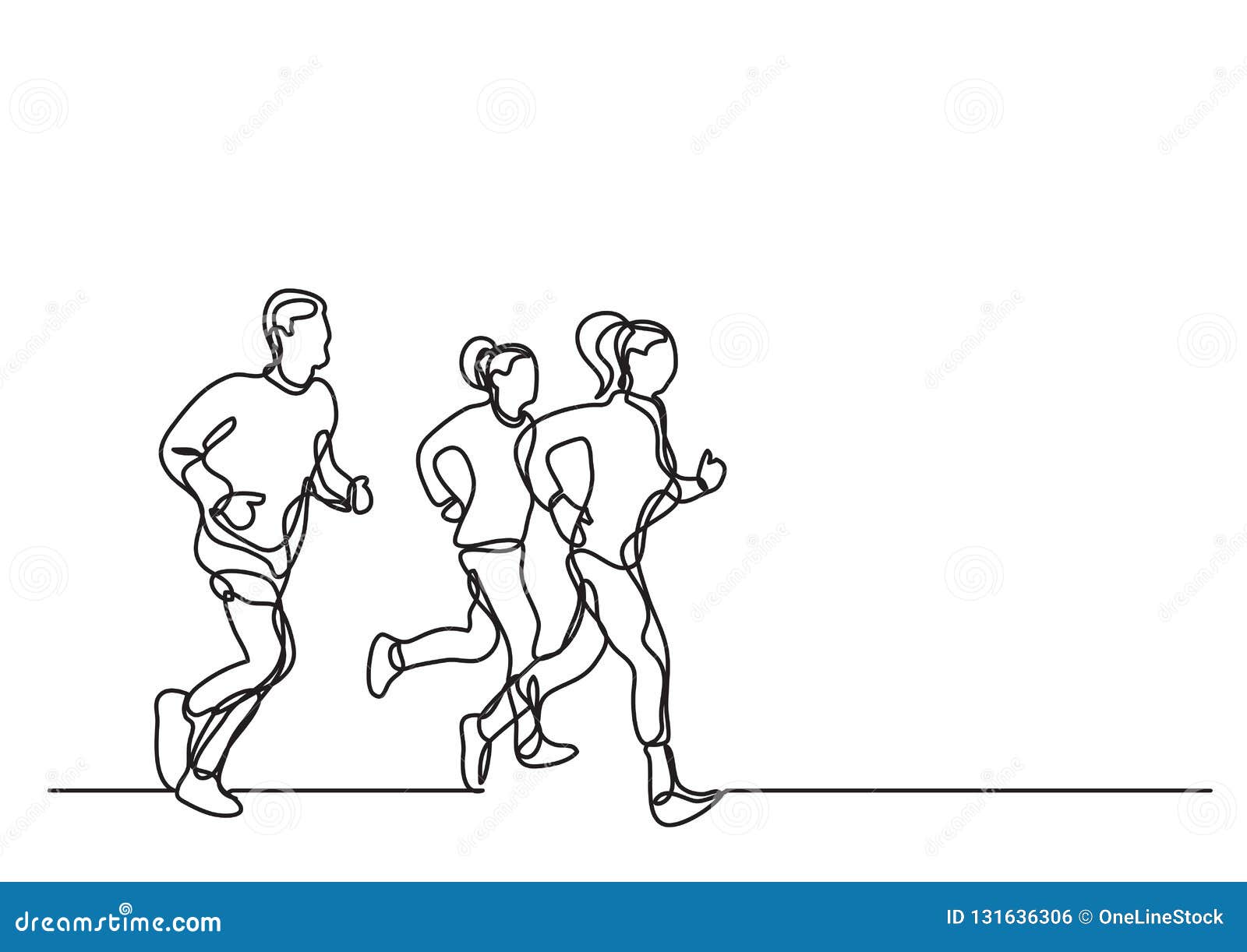 Three Runners - Continuous Line Drawing Cartoon Vector | CartoonDealer ...