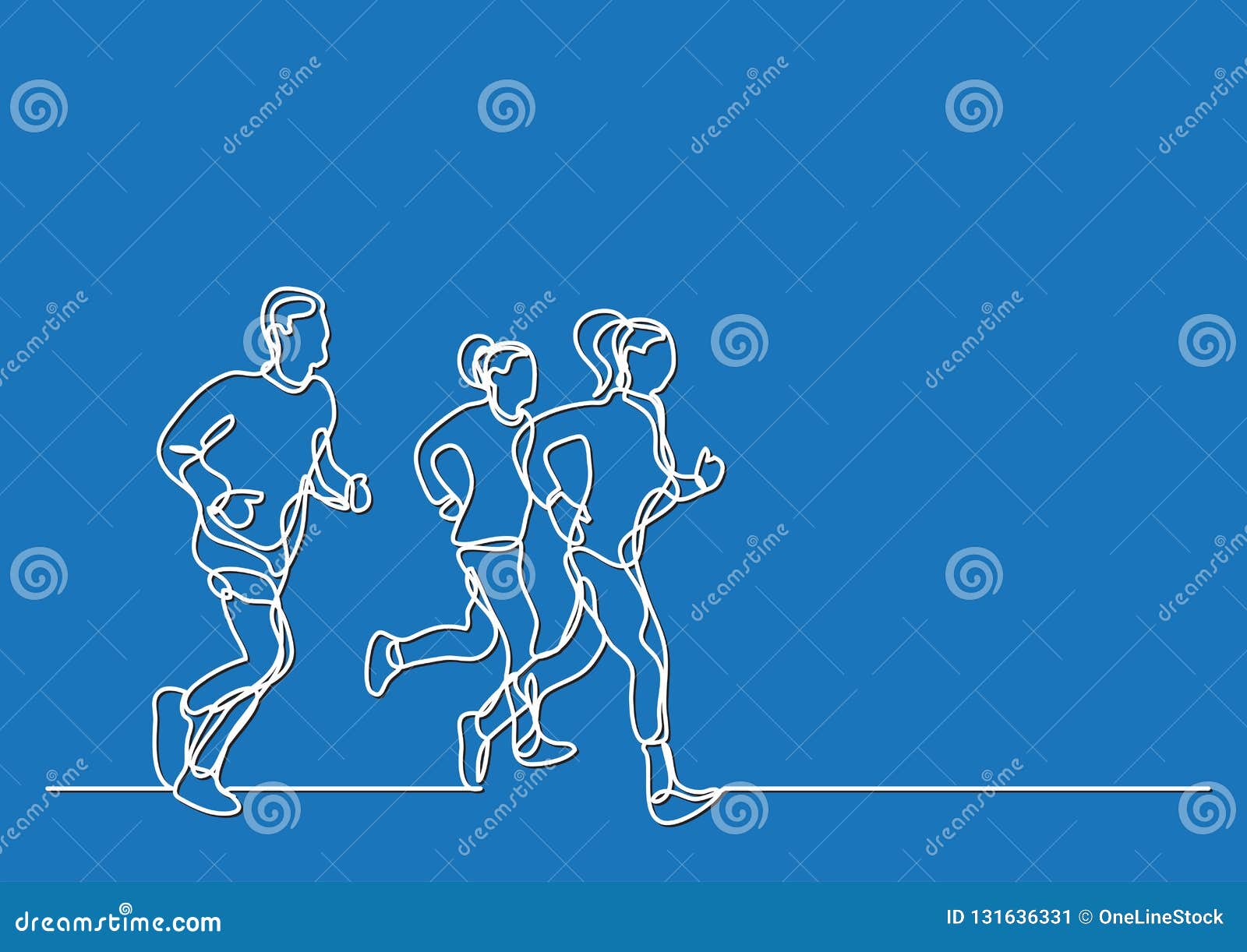 Three Runners - Continuous Line Drawing Cartoon Vector | CartoonDealer ...