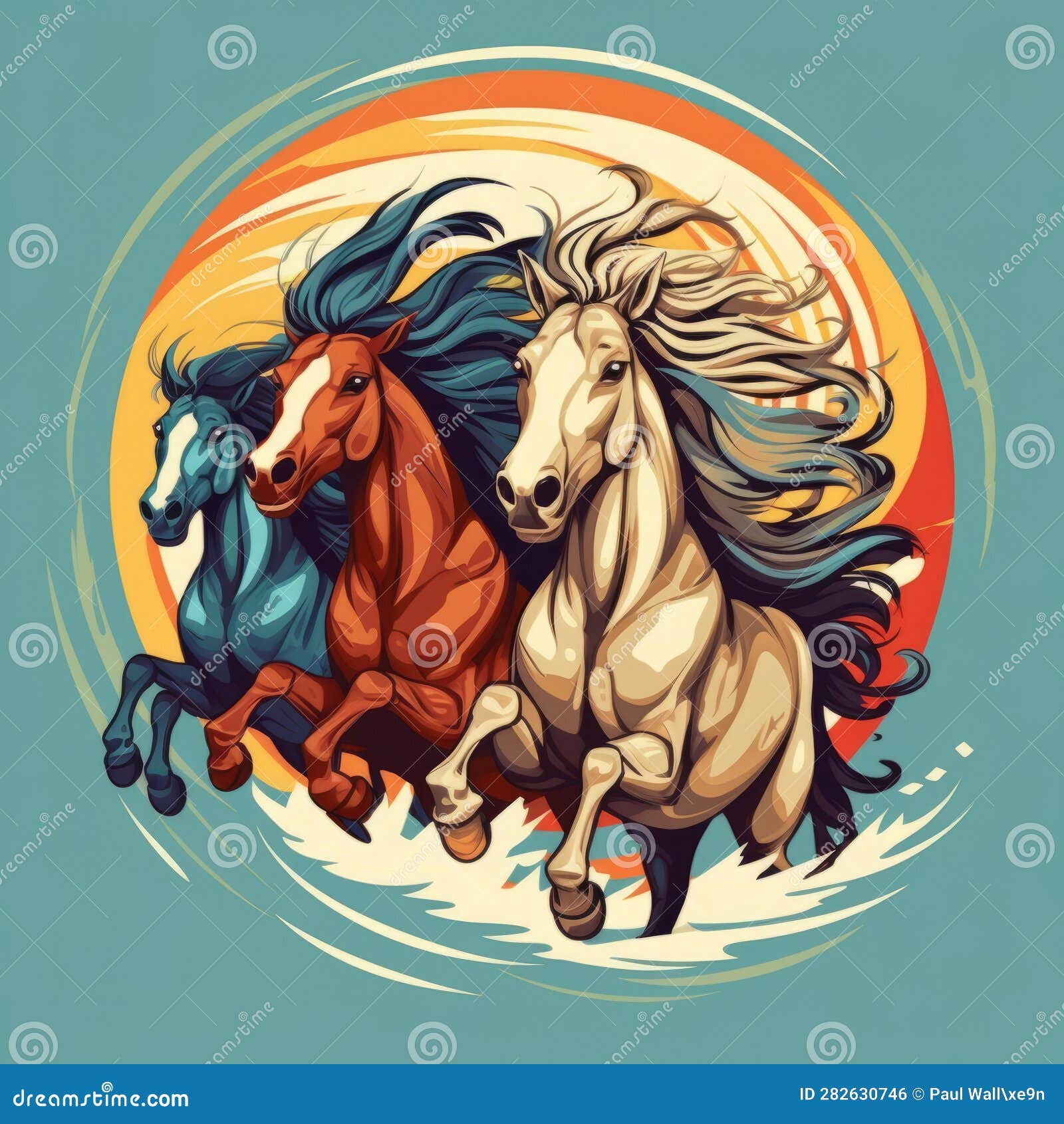 Three Running Horses in Different Colours in a Logo Design. Stock ...