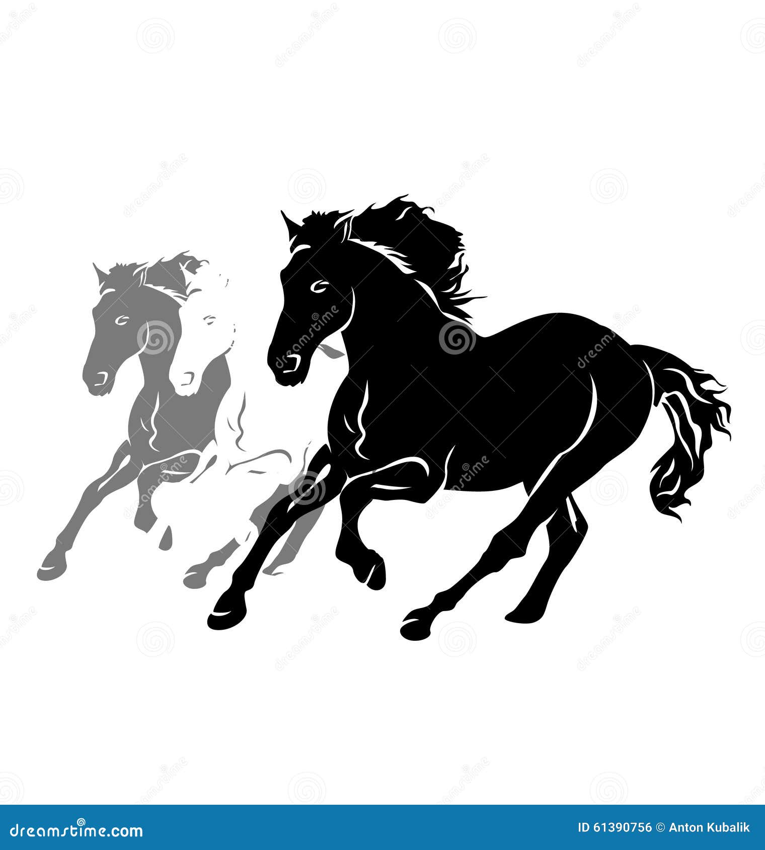 Three Running Horses Silhouette