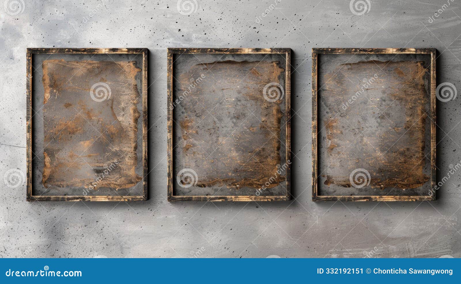 Three Rustic, Weathered Frames with a Distressed Texture on a Concrete ...