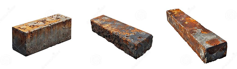 Three Rusty Metal Bars or Ingots are Isolated on a Transparent ...