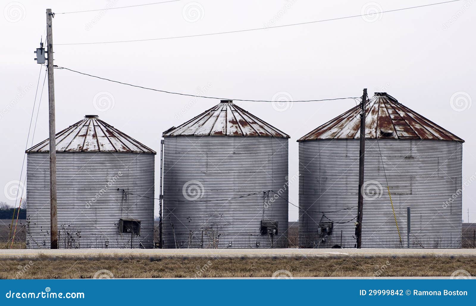 Three Grain Bins stock photo. Image of round, crop, nature - 29999842