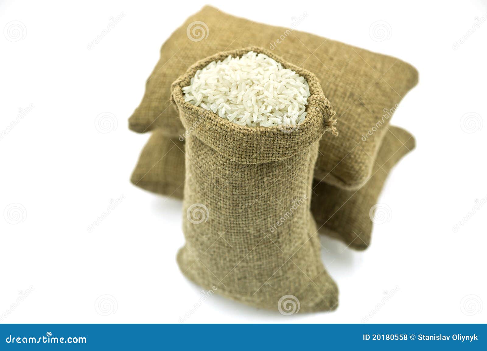 Three Sacks Full of Raw Rice Stock Photo - Image of white, cereals ...