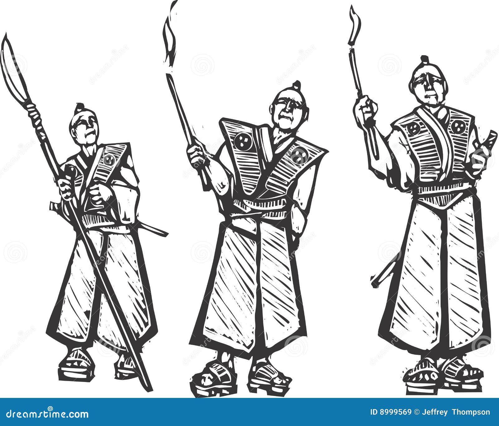 Three Samurai Against Backdrop Of Mountains Stock Image | CartoonDealer ...