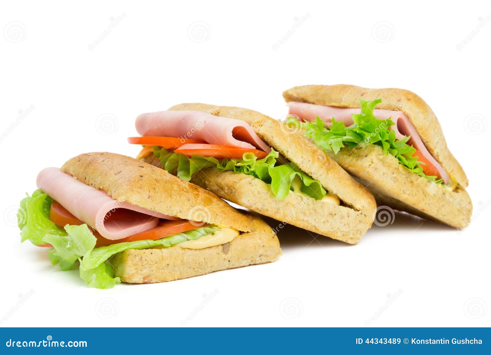 Three Sandwiches with Slice of Ham Stock Image - Image of background ...