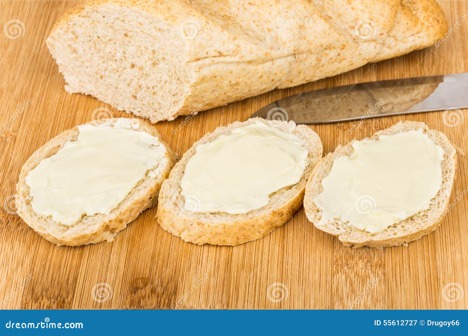 Three Sandwichs with Butter and Loaf Bread on Board Stock Image - Image ...