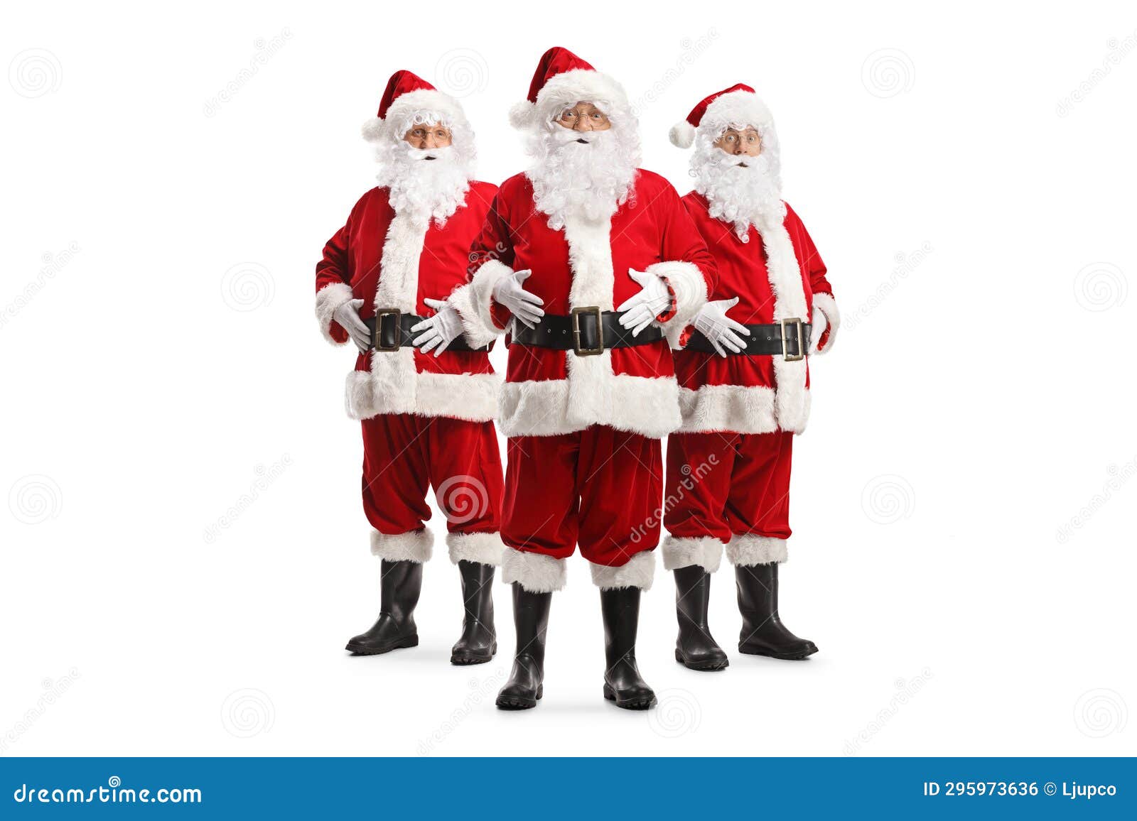 Three Santa Clauses Standing and Posing Stock Photo - Image of costume ...