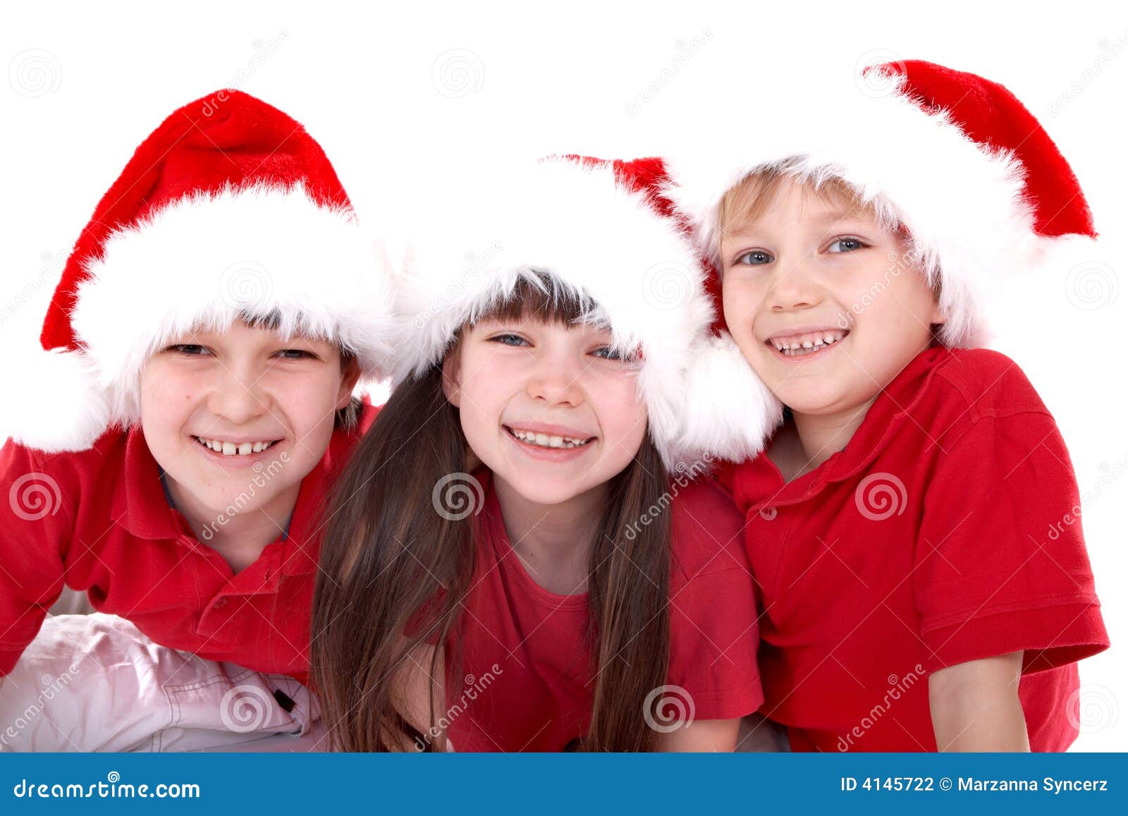 Three Santa kids stock photo. Image of dressed, family - 4145722
