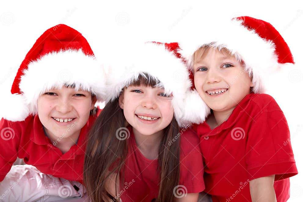 Three Santa kids stock photo. Image of dressed, family - 4145722
