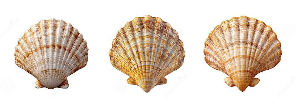 Three Scallop Shells, Showcasing Their Intricate Patterns and ...