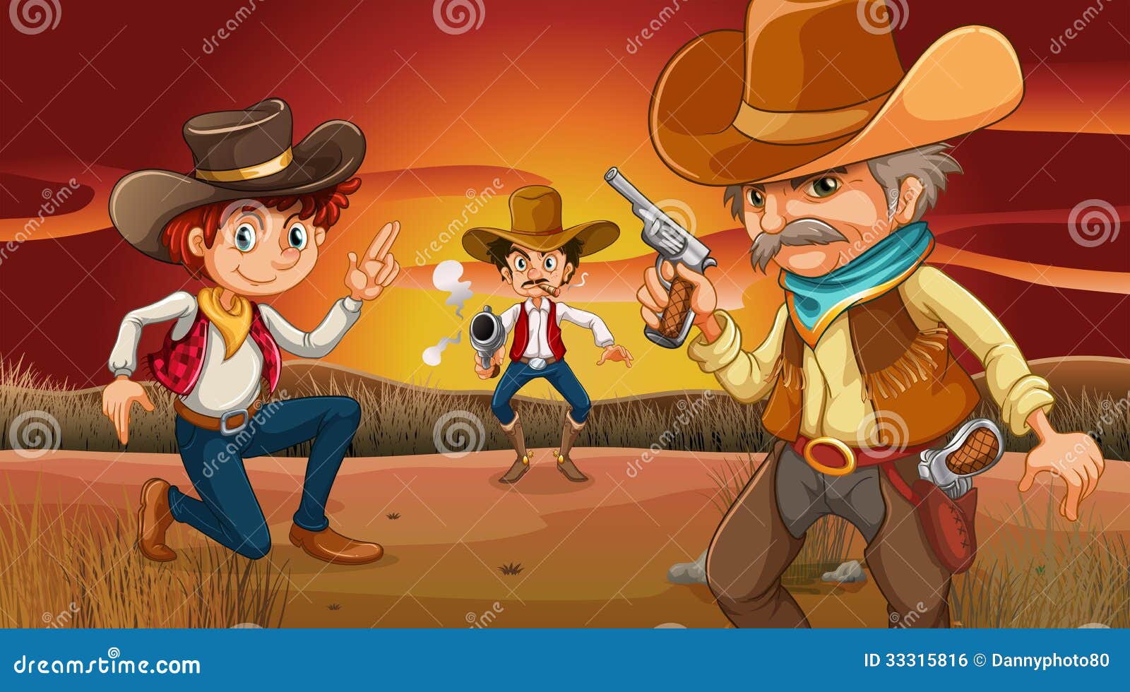 Three Scary Cowboys at the Desert Stock Vector - Illustration of human ...