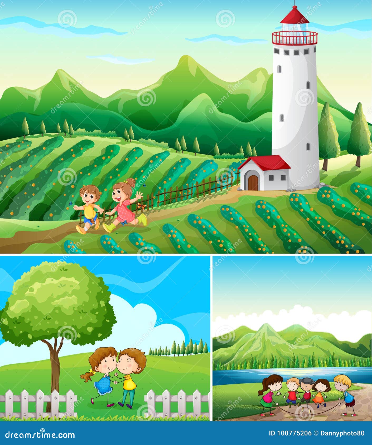 Three Scenes with Field and Park Stock Vector - Illustration of graphic ...