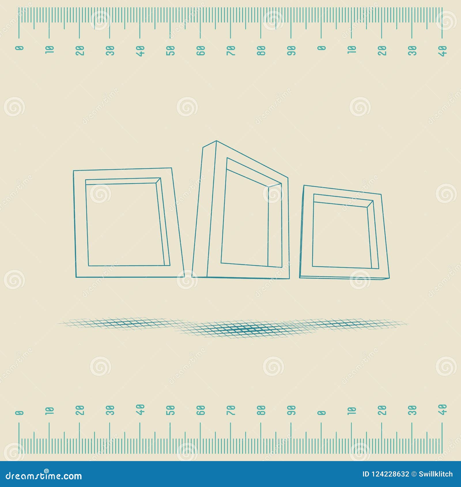 Three Rectangular 3D Frames Blueprint Stock Vector - Illustration of ...