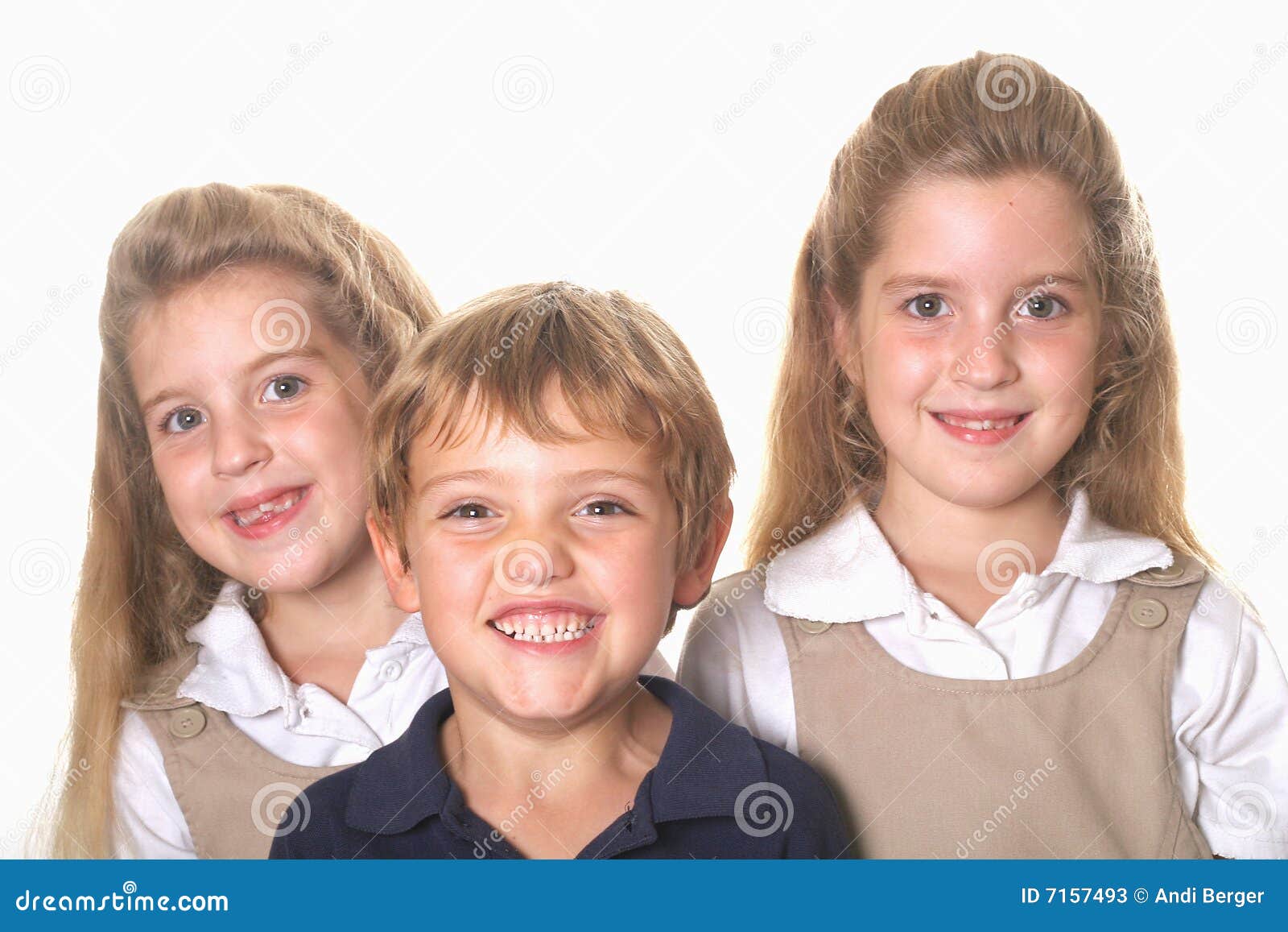Three school children stock image. Image of girls, brunette - 7157493