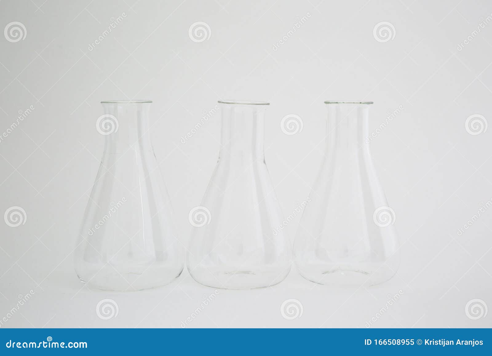 Three Scientific Laboratory Glass Erlenmeyer Flask Isolated On White ...
