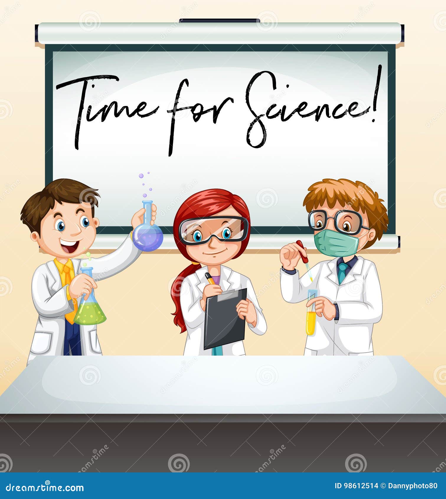 Lab With Scientists And Time Machine, Portal, Gate Cartoon Vector ...