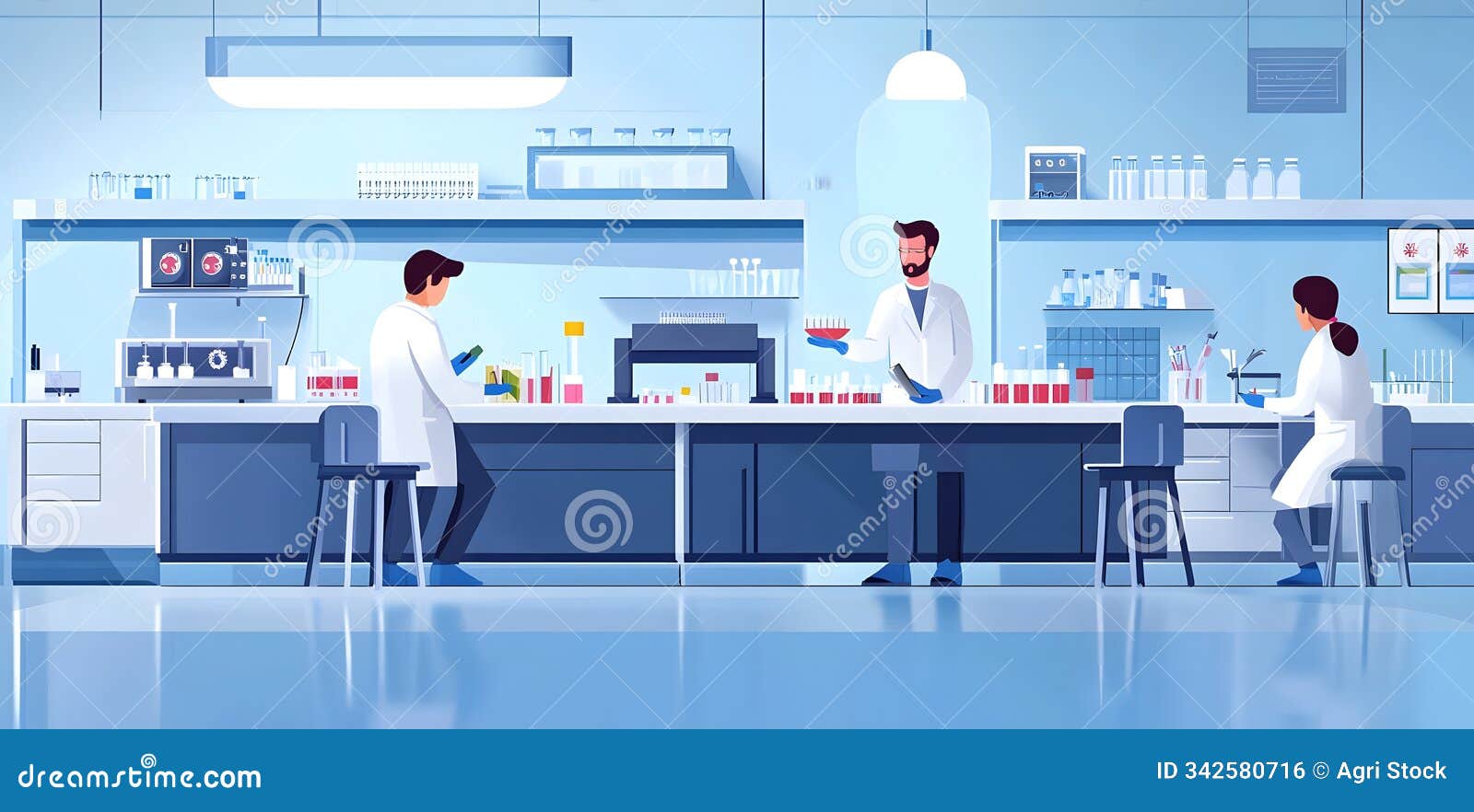 Three Scientists Working in a Modern Laboratory Stock Illustration ...