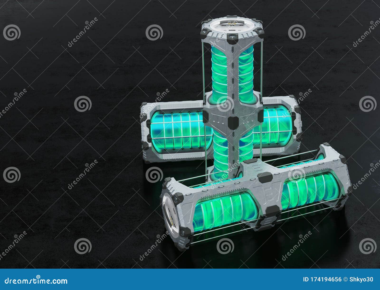 2 SciFi Hexagonal Power Tank Straight Put On Base And 1 On Its Side ...